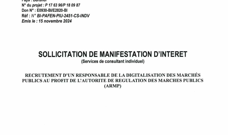Sollicitation de manifestation d'intérêt pour le recrutement d'un responsable de la ...